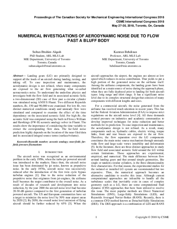 (PDF) Numerical Investigations Of Aerodynamic Noise Due To Flow Past A Bluff Body