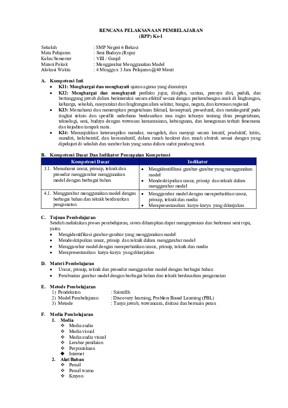 (DOC) RENCANA PELAKSANAAN PEMBELAJARAN (RPP) Ke-1 Sekolah : SMP Negeri ...