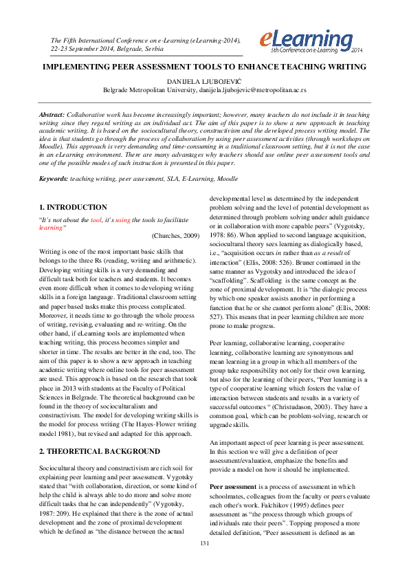 (PDF) Implementing Peer Assessment Tools to Enhance Teaching Writing