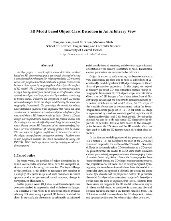 Pdf 3d Model Based Object Class Detection In An Arbitrary View Saad Khan