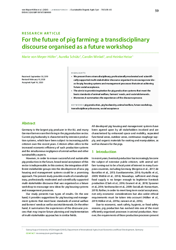 (PDF) For the future of pig farming: a transdisciplinary discourse ...