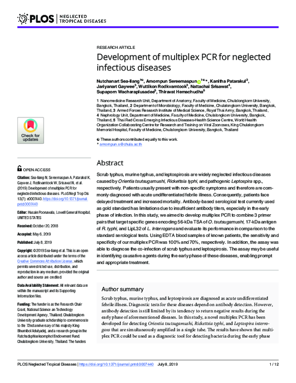 (PDF) Development of multiplex PCR for neglected infectious diseases