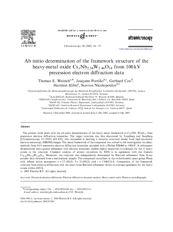 (PDF) Ab initio determination of the framework structure of the heavy-metal oxide CsxNb2.54W2 ...