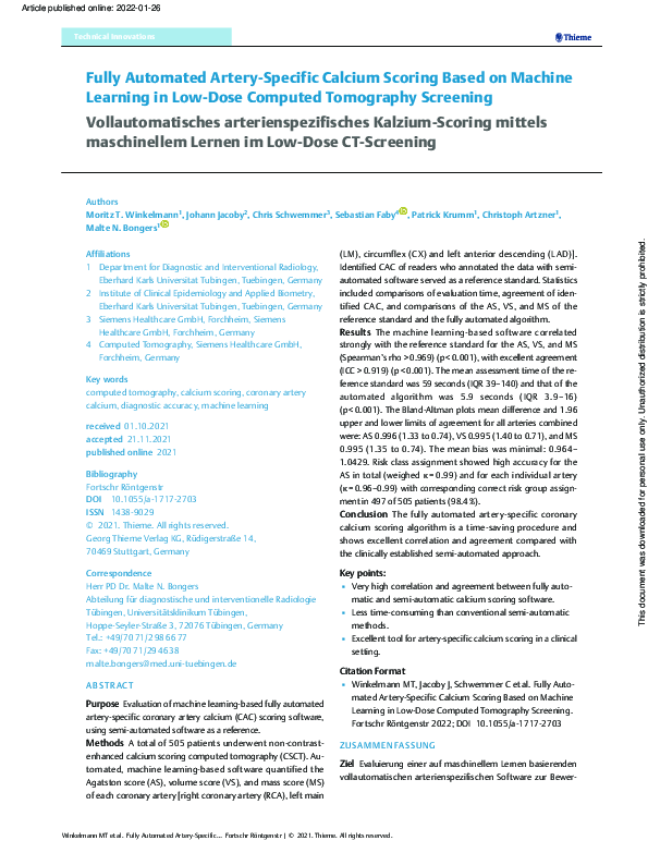 (PDF) Fully Automated Artery-Specific Calcium Scoring Based on Machine ...