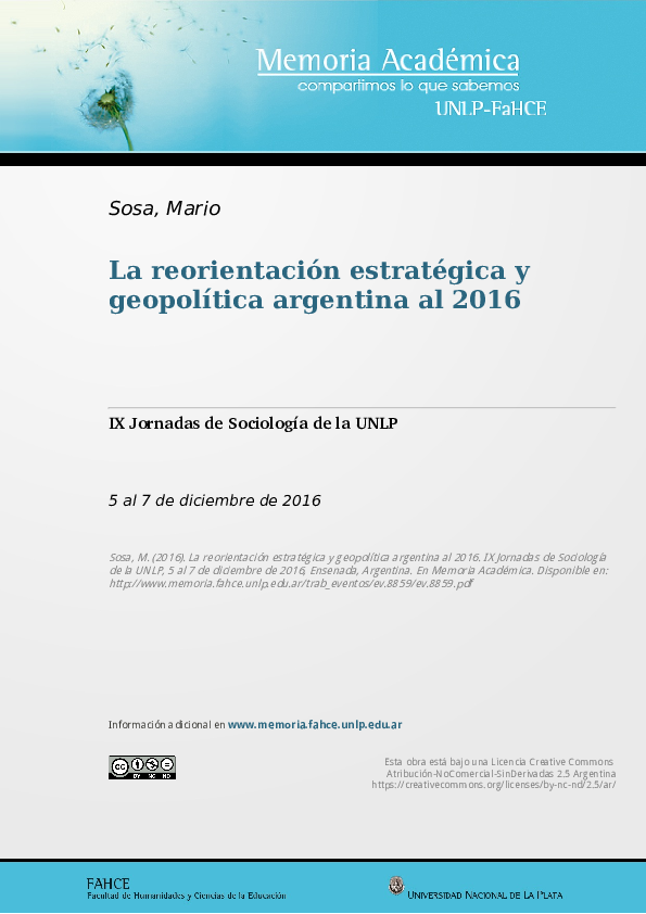 (PDF) La reorientación estratégica y geopolítica argentina al 2016