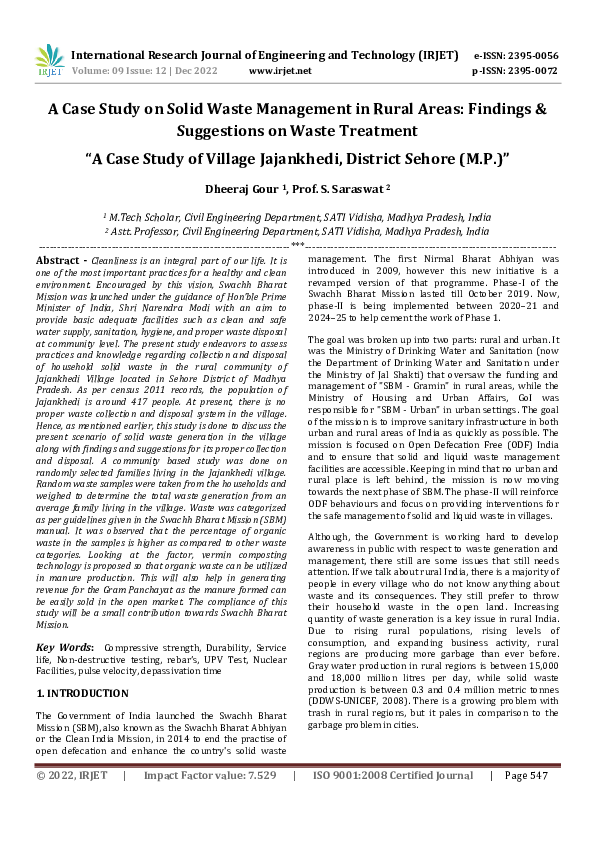 (PDF) A Case Study on Solid Waste Management in Rural Areas: Findings & Suggestions on Waste ...