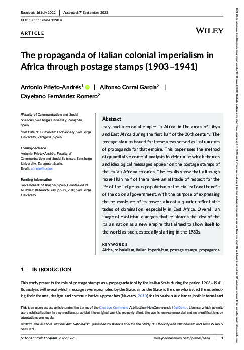 (PDF) The propaganda of Italian colonial imperialism in Africa through ...