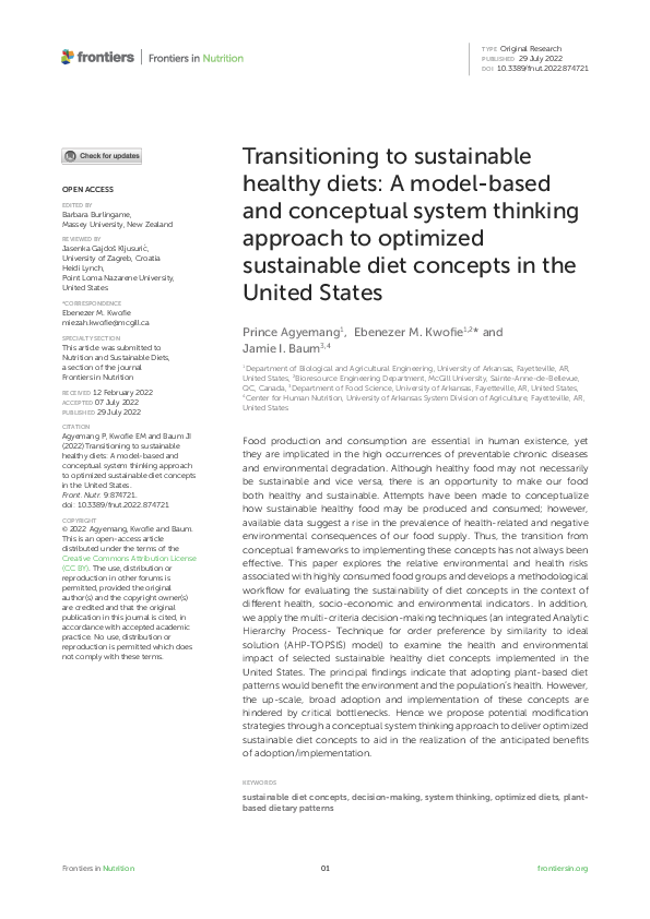 (PDF) Transitioning to sustainable healthy diets: A model-based and ...