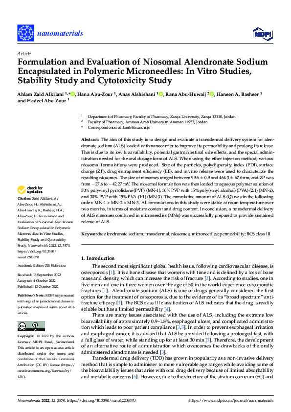 Pdf Formulation And Evaluation Of Niosomal Alendronate Sodium Encapsulated In Polymeric