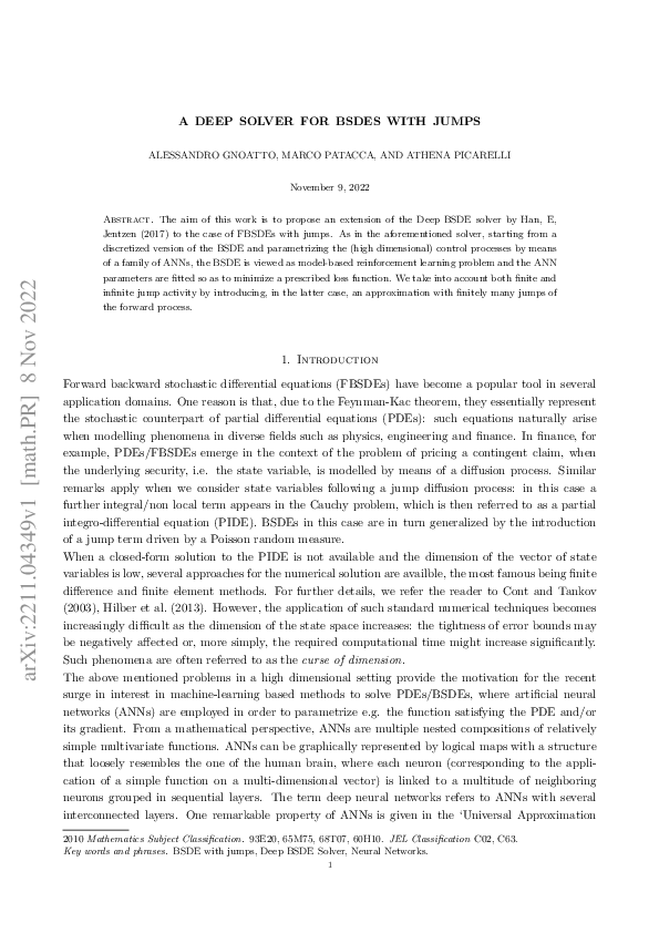 (PDF) A Deep Solver for Bsdes with Jumps