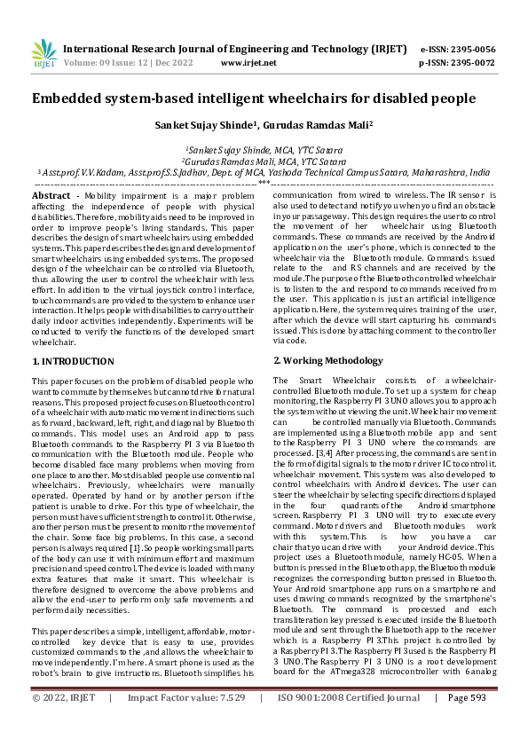 (PDF) Embedded system-based intelligent wheelchairs for disabled people