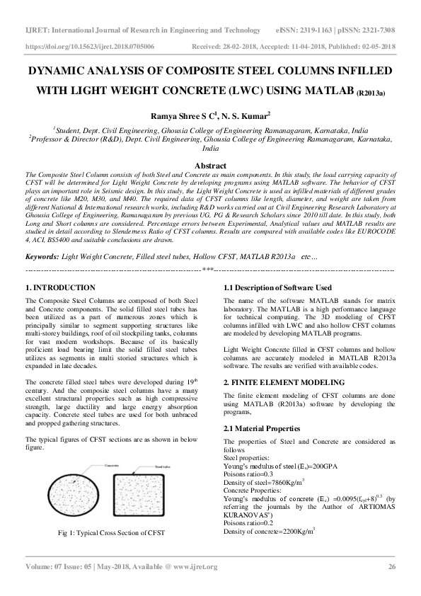 (PDF) Dynamic Analysis of Composite Steel Columns Infilled with Light ... (PDF) Dynamic Analysis of Composite Steel Columns Infilled with Light ...