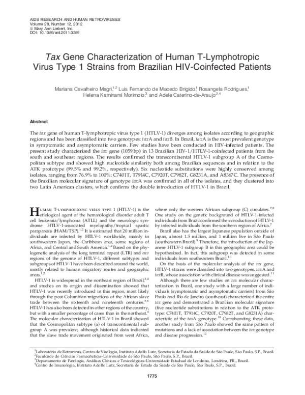 (PDF) Tax Gene Characterization of Human T-Lymphotropic Virus Type 1 ...