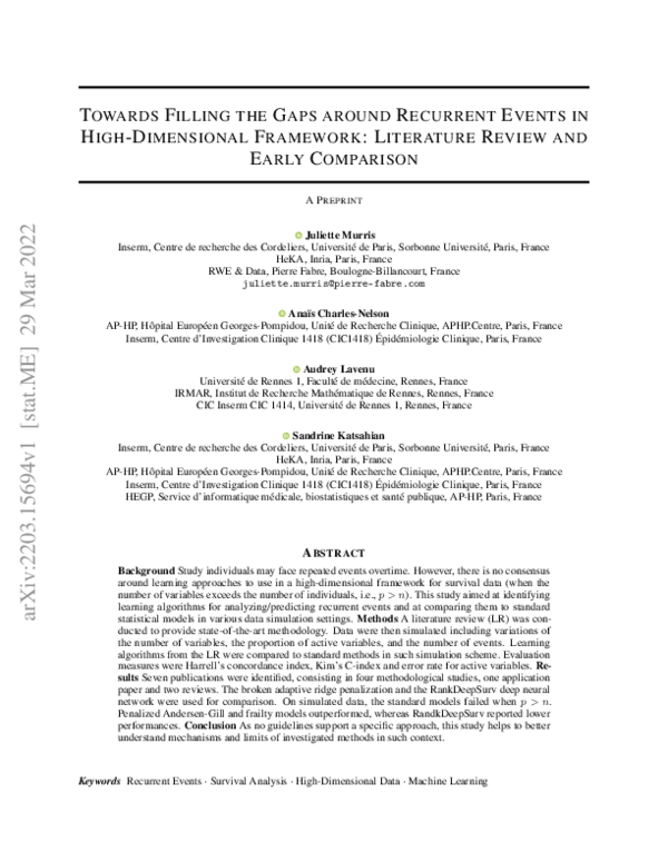 (PDF) Towards Filling the Gaps around Recurrent Events in High-Dimensional Framework: Literature ...