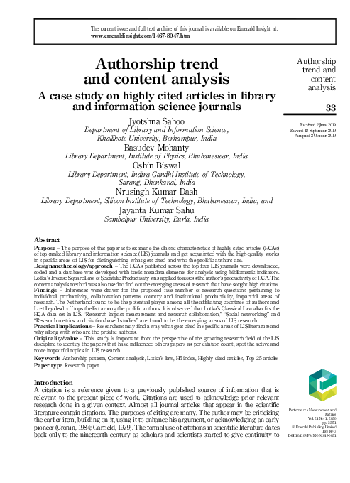 (PDF) Authorship trend and content analysis