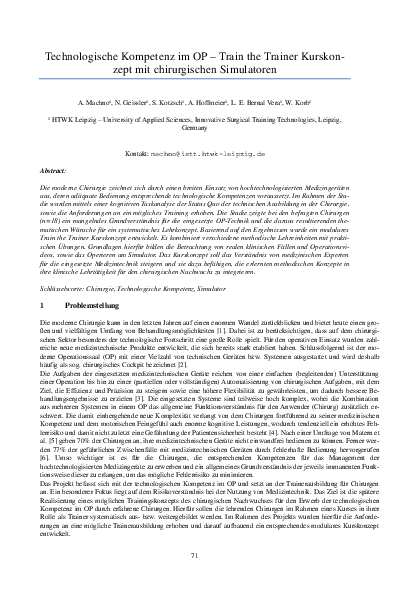 (PDF) Technolgische Kompetenz im OP - Train the Trainer Kurskonzept mit chirurgischen Simulatoren