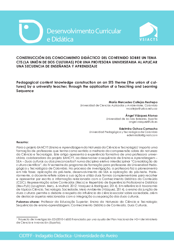 (PDF) Construcción del conocimiento didáctico del contenido sobre un tema CTS (la unión de dos ...