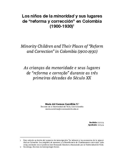 (PDF) Los niños de la minoridad y sus lugares de “reforma y corrección ...