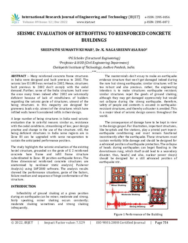 (PDF) SEISMIC EVALUATION OF RETROFITING TO REINFORCED CONCRETE BUILDINGS