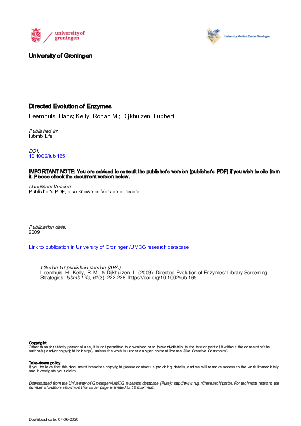 (PDF) Directed evolution of enzymes: Library screening strategies