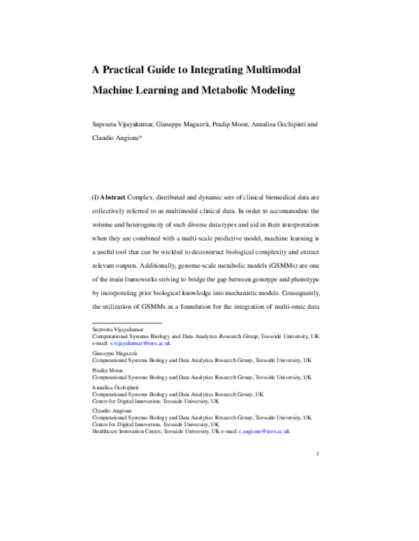 (PDF) A Practical Guide to Integrating Multimodal Machine Learning and Metabolic Modeling ...