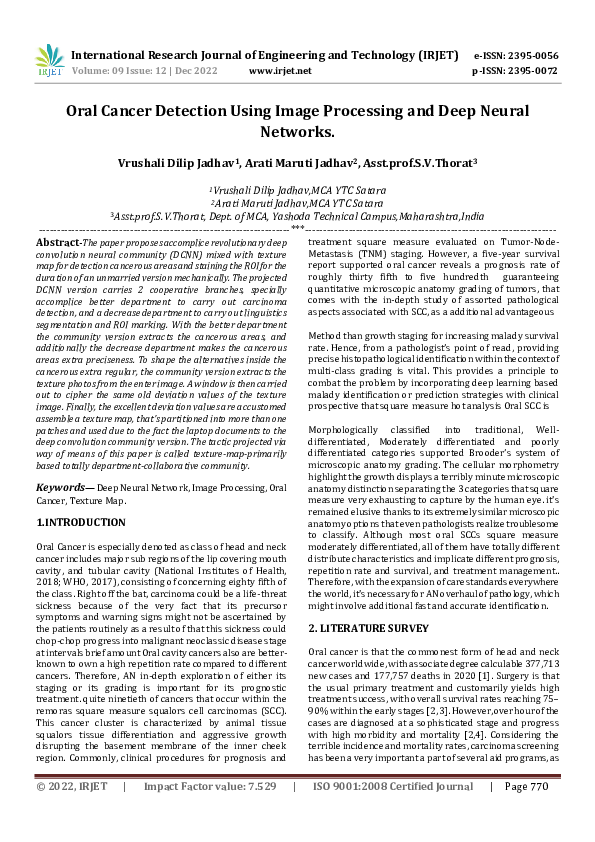 Pdf Oral Cancer Detection Using Image Processing And Deep Neural Networks
