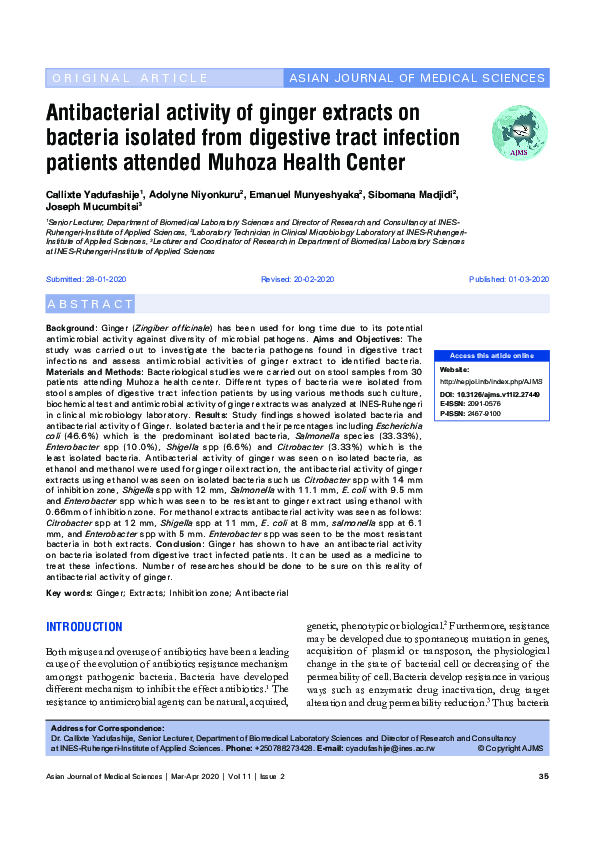(PDF) Antibacterial activity of ginger extracts on bacteria isolated from digestive tract ...