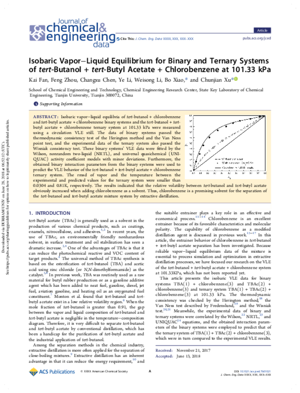 (PDF) Isobaric vapor–liquid equilibrium for binary and ternary mixtures ...