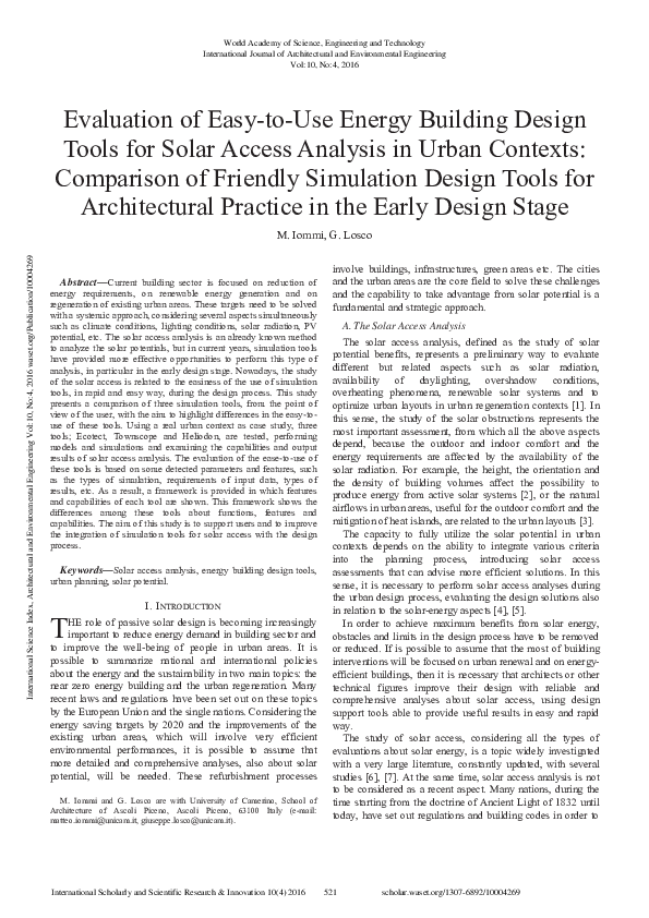 (PDF) Evaluation Of Easy-To-Use Energy Building Design Tools For Solar ...