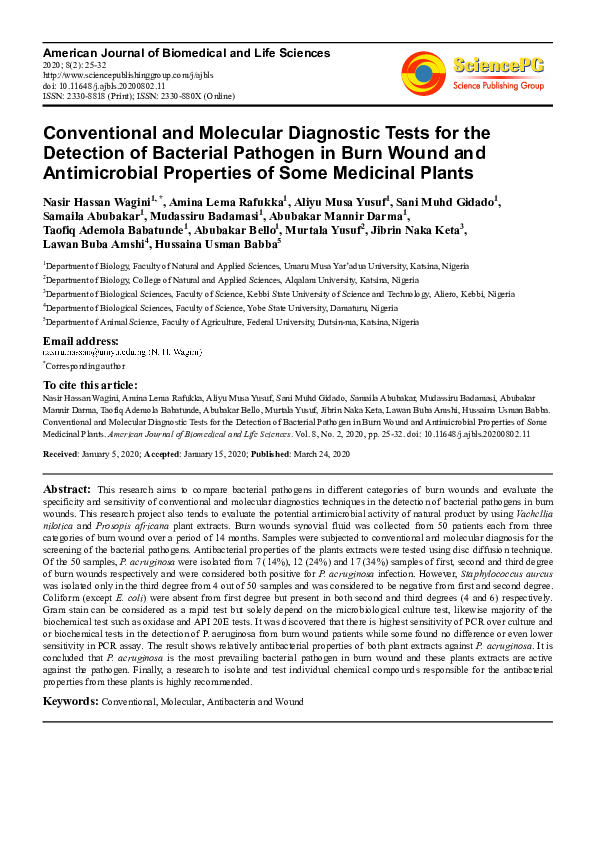 Pdf Conventional And Molecular Diagnostic Tests For The Detection Of