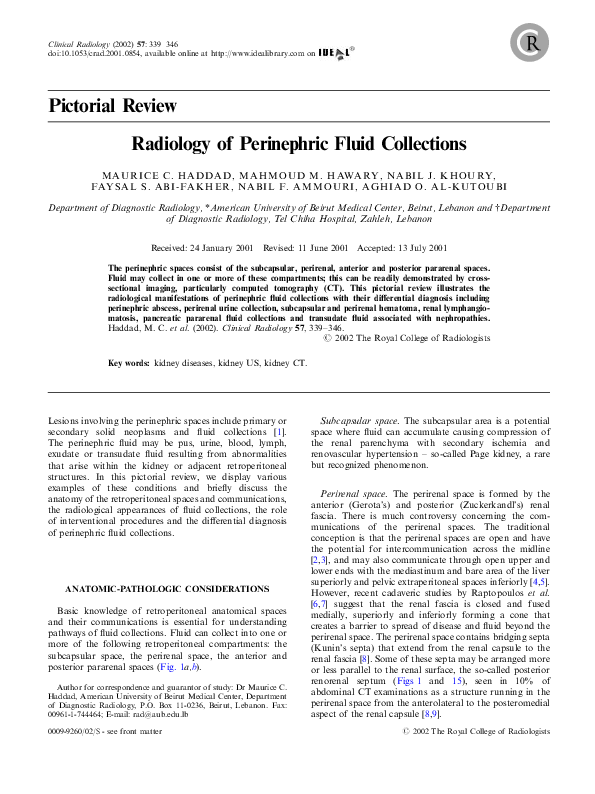 (PDF) Radiology of Perinephric Fluid Collections