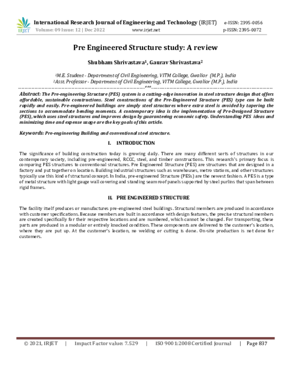 (PDF) Pre Engineered Structure study: A review
