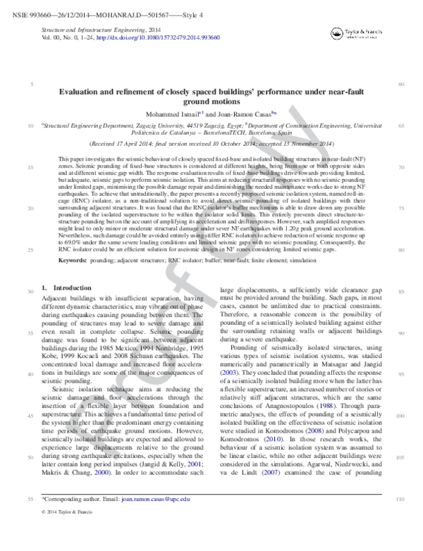 (PDF) Evaluation and refinement of closely spaced buildings’ performance under near-fault ground ...