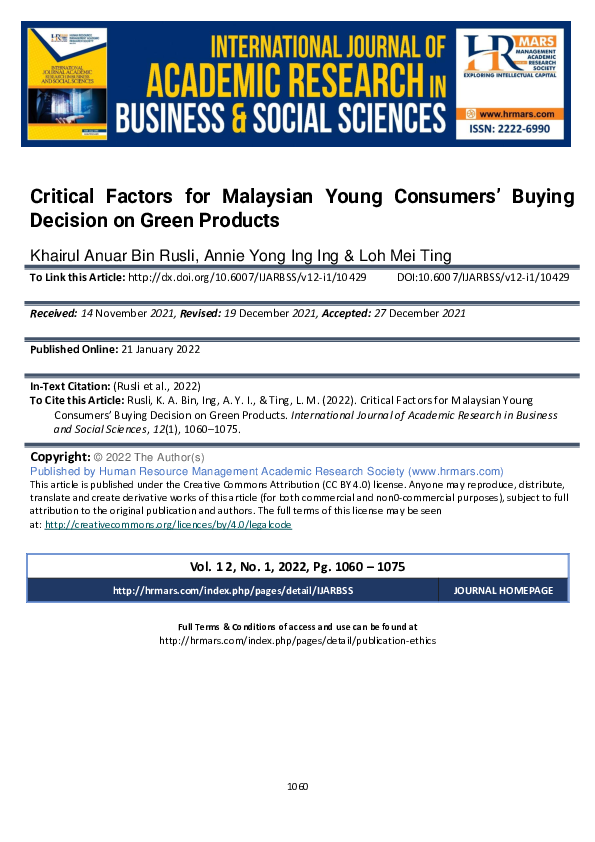 (PDF) Critical Factors for Malaysian Young Consumers’ Buying Decision ...