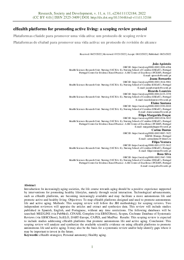 (PDF) eHealth platforms for promoting active living: a scoping review protocol