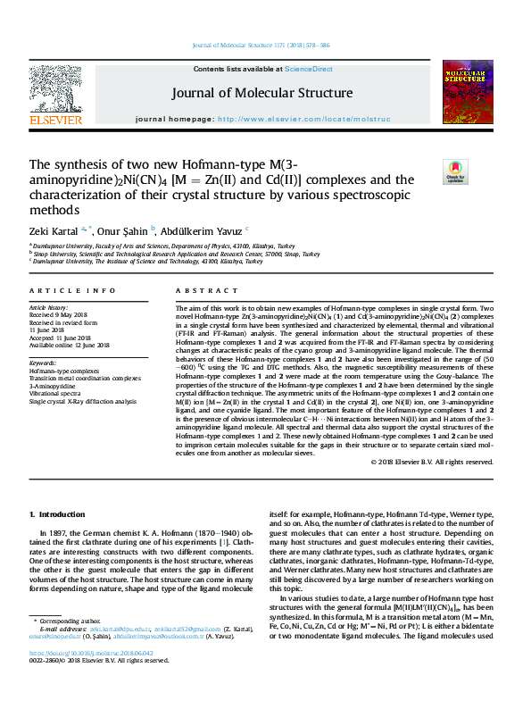 (PDF) The synthesis of two new Hofmann-type M(3-aminopyridine) 2 Ni(CN ...