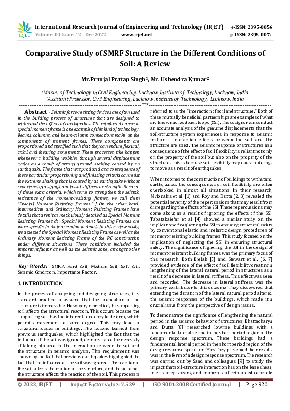 (PDF) Comparative Study of SMRF Structure in the Different Conditions ...