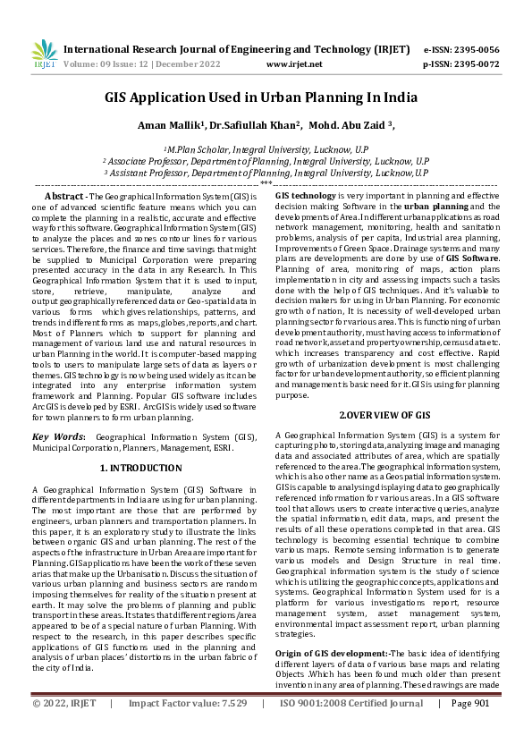 Pdf Gis Application Used In Urban Planning In India