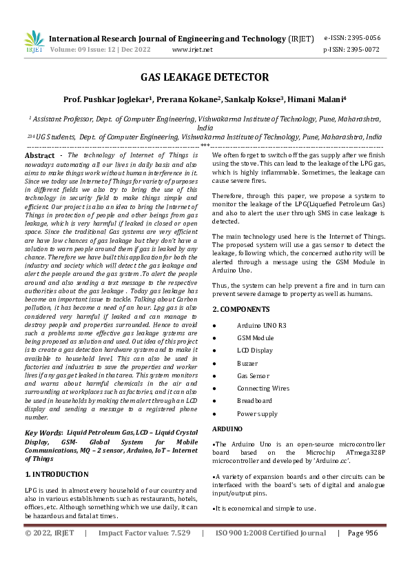 (PDF) GAS LEAKAGE DETECTOR