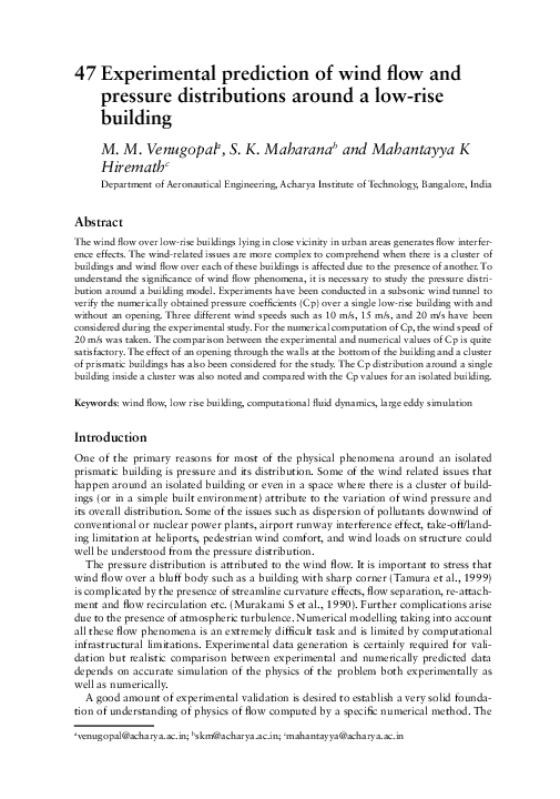 (PDF) Experimental prediction of wind flow and pressure distributions around a low-rise building