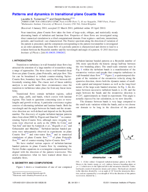 (PDF) Patterns and dynamics in transitional plane Couette flow