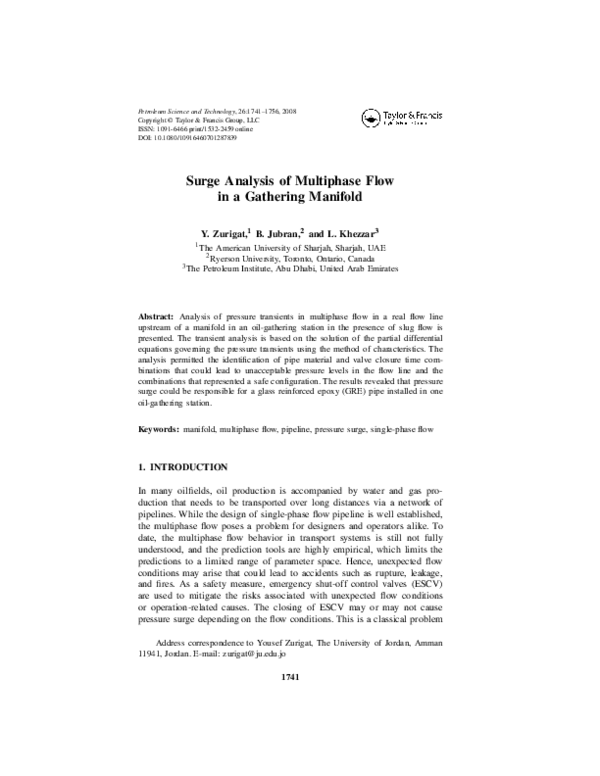 (PDF) Surge Analysis of Multiphase Flow in a Gathering Manifold