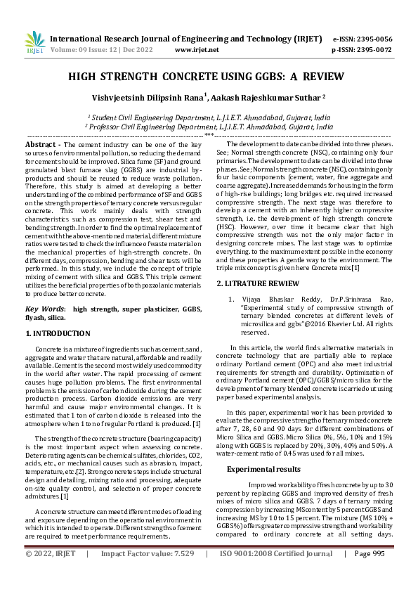 (PDF) HIGH STRENGTH CONCRETE USING GGBS: A REVIEW