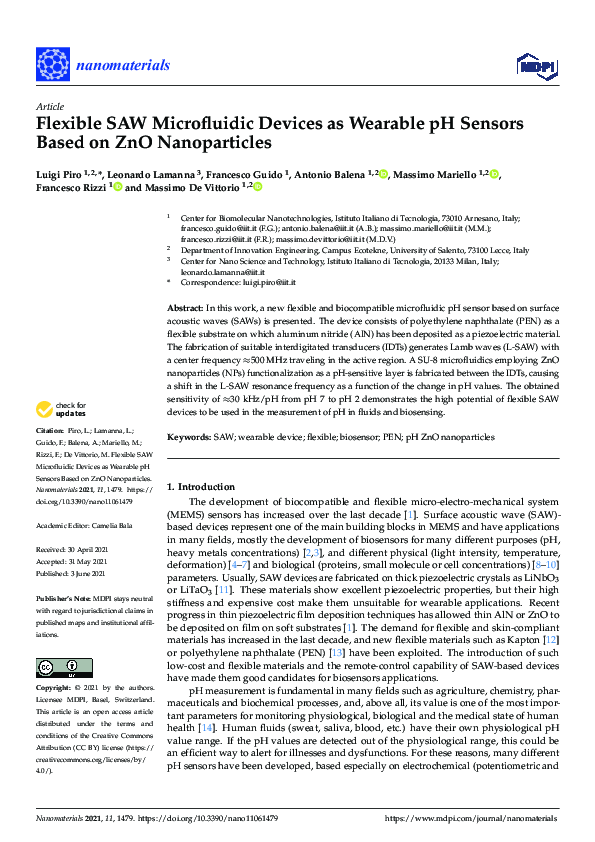 (PDF) Flexible SAW Microfluidic Devices as Wearable pH Sensors Based on ...