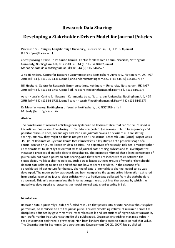 (PDF) Research data sharing: Developing a stakeholder-driven model for journal policies