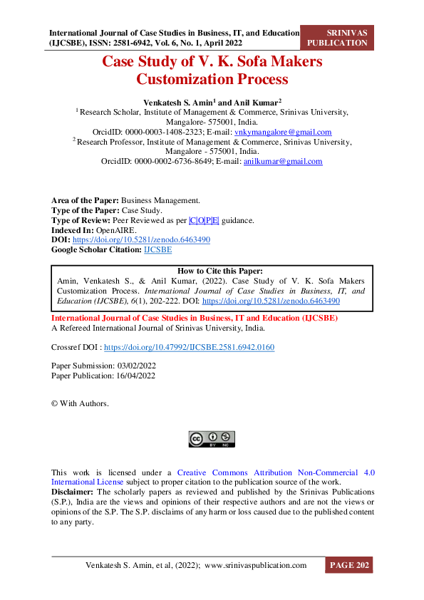 (PDF) Case Study of V. K. Sofa Makers Customization Process