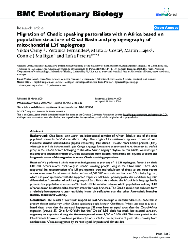 (PDF) Migration of Chadic speaking pastoralists within Africa based on ...