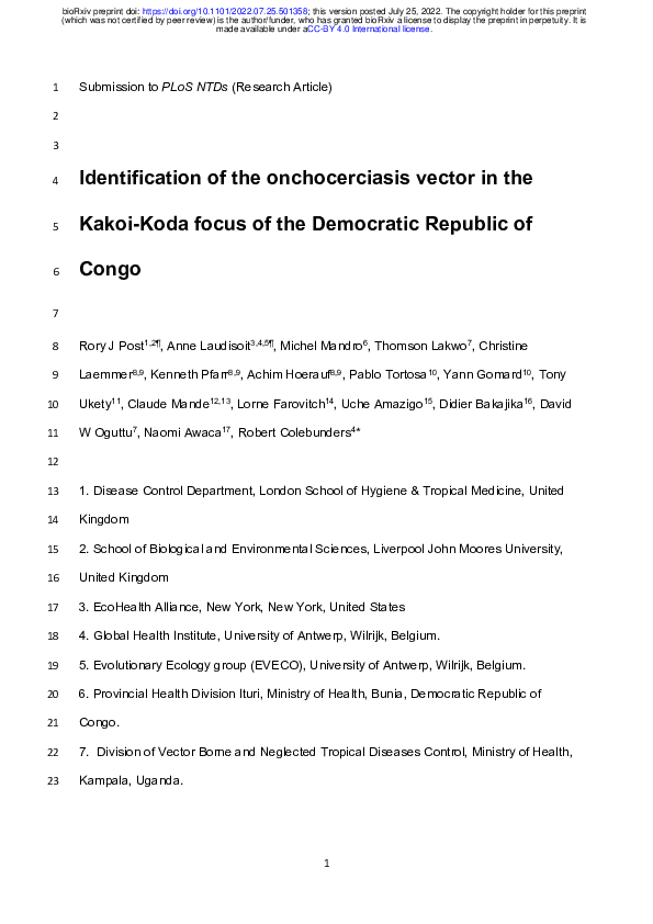 (PDF) Identification of the onchocerciasis vector in the Kakoi-Koda ...