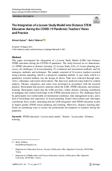 (PDF) The Integration of a Lesson Study Model into Distance STEM ...