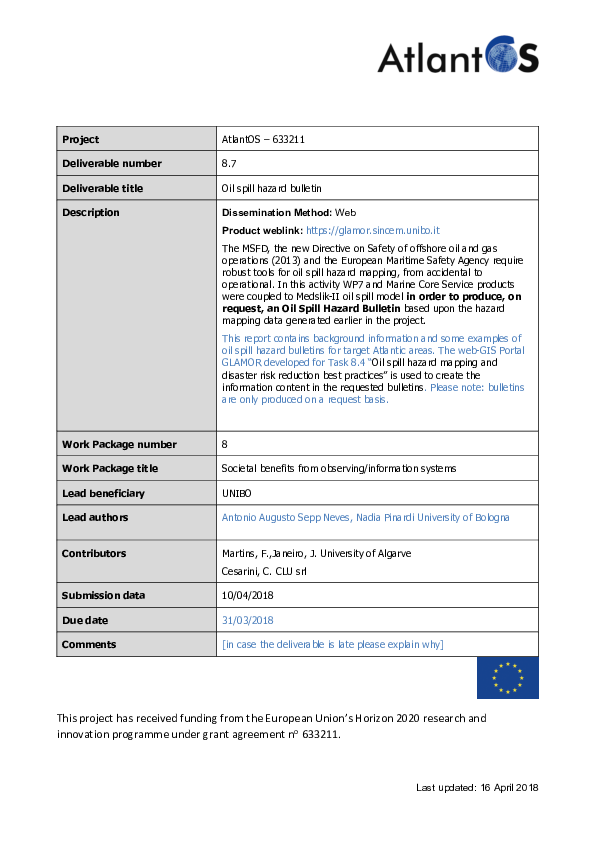 Oil spill hazard bulletin